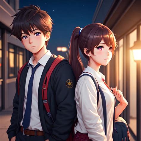 Cute Boy And Girl At School Anime With Actions N
