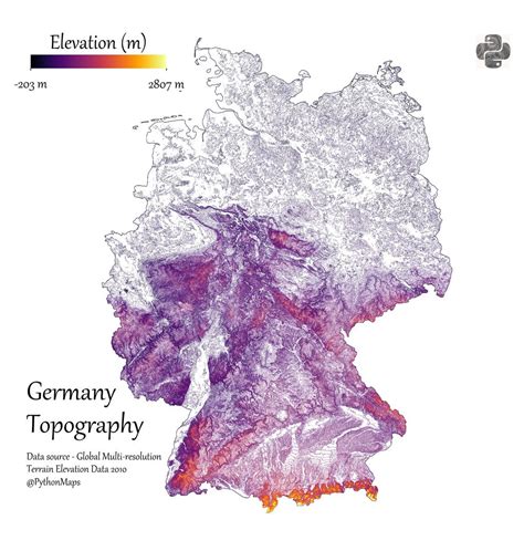 Contour Line Map Of Germany By Pythonmaps Maps On The Web