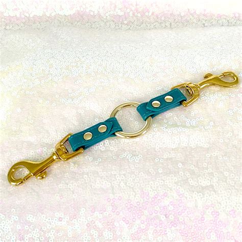 Teal Leather And Brass Bdsm Double Snap Hook Restrained Grace