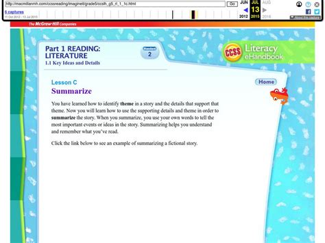 Mc Graw Hill Part 1 Reading Literature Summarize Activity For 3rd 8th Grade Lesson Planet