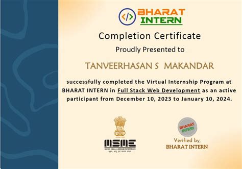 Tanveer Makandar On Linkedin Internshipcomplete Bharatinternship Webdevelopmentinternship