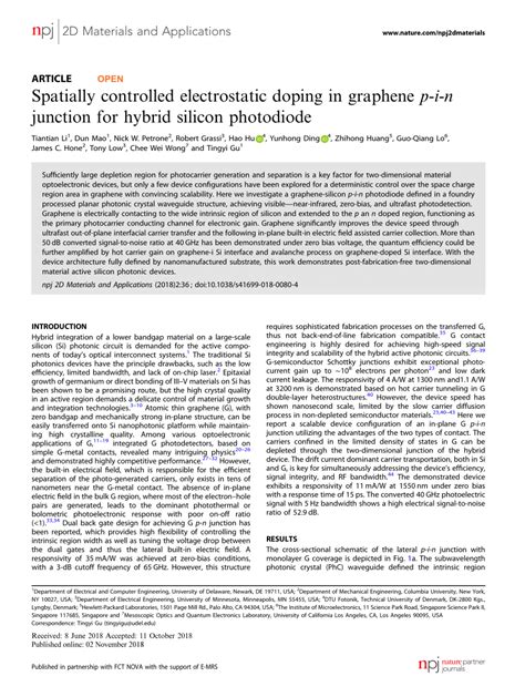Pdf Spatially Controlled Electrostatic Doping In Graphene P I N