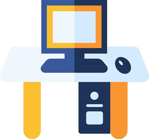 Computer With Mouse On Desk And Cpu Icon In Blue And Orange Color Vector Art At Vecteezy