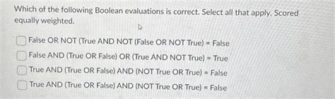solved which of the following boolean evaluations is