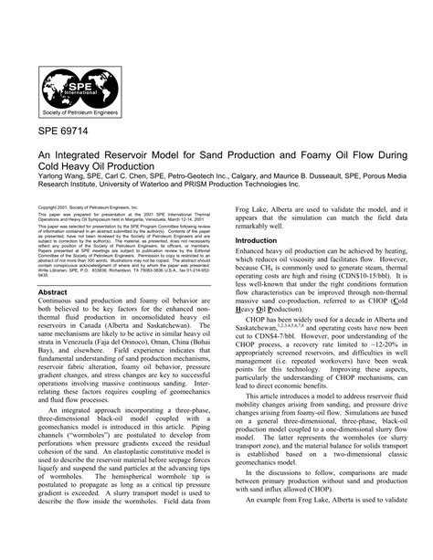 Pdf An Integrated Reservoir Model For Sand Production And Foamy Oil Flow During Cold Heavy Oil