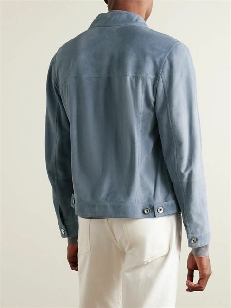 Brunello Cucinelli Suede Trucker Jacket Blue Brunello Cucinelli