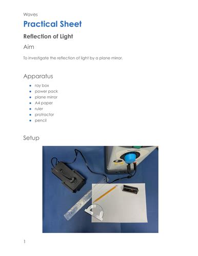 Reflection Of Light Practical Sheet Teaching Resources