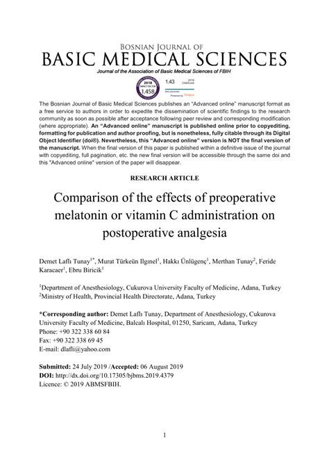 Pdf Comparison Of The Effects Of Preoperative Melatonin Or Vitamin C