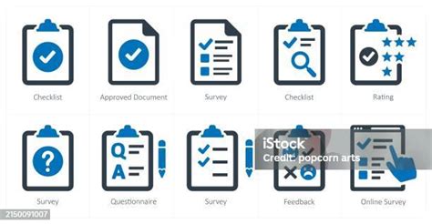 체크리스트 승인된 문서 설문 조사로 표시되는 10개의 설문조사 및 평점 아이콘 세트 0명에 대한 스톡 벡터 아트 및 기타 이미지 0명 개념 개념과 주제 Istock