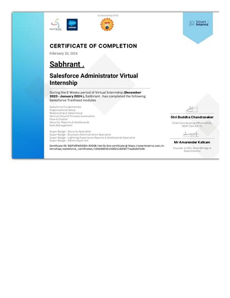 Sabhrant Singh On Linkedin Smartinternz Salesforce Internship Aicte