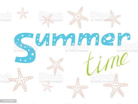 불가사리와 함께 비문 여름 시간을 손으로 그린 흰색 배경에 여름 휴가 벡터 그림 그리기에 대한 스톡 벡터 아트 및 기타 이미지 그리기 날씨 로고 Istock