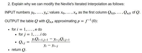 solved 2 explain why we can modify the neville s iterated