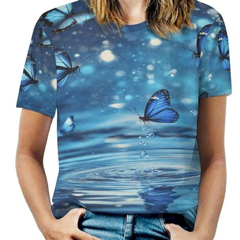 Dancing Butterflies T Shirts Basic T Shirt Short Sleeve Ladies Tee