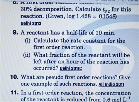 30 Decomposition Calculate T1 2 For This Reaction Given Log1 428 0