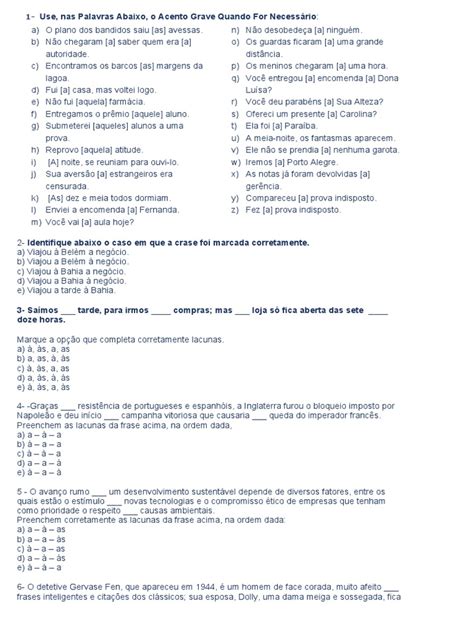 Atividades De Crase Pdf