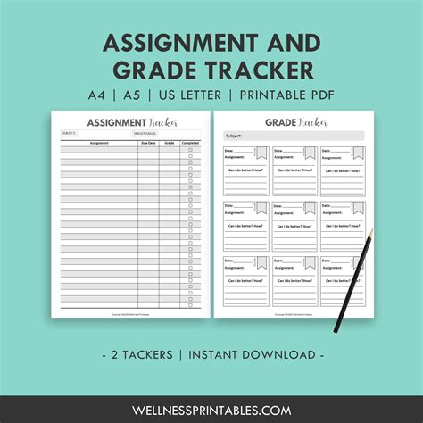 Assignment Tracker Printable College Student Academic Planner Homework
