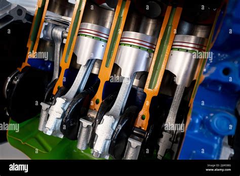Car Engine Cut Through View Four Cylinder Straight Four Engine Piston Engine Sliced In Half