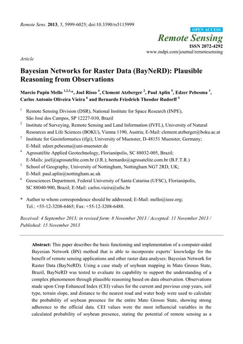 (PDF) Bayesian Networks for Raster Data (BayNeRD): Plausible Reasoning from Observations