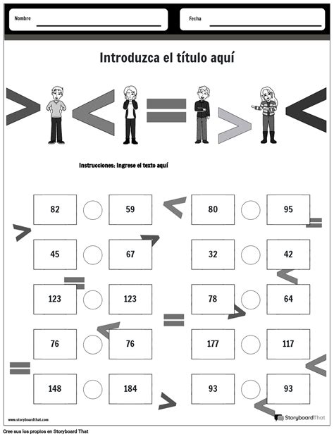 Hoja De Cálculo De Comparación De Números Con Signos En Blanco Y Negro List