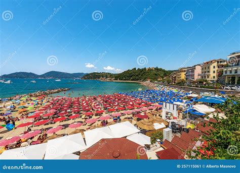 Sandy Beach Of Lerici Town Gulf Of La Spezia Liguria Italy Editorial