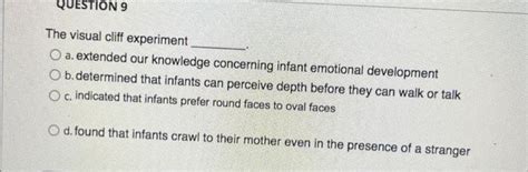 Solved Question 9 The Visual Cliff Experiment O A Extended