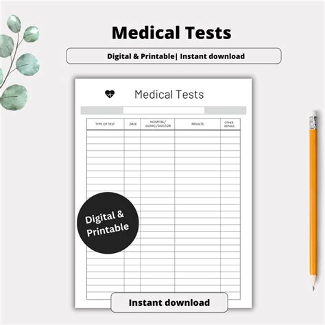 Medical Test Tracker Printable Health Tracker Doctor Visit Log Lab