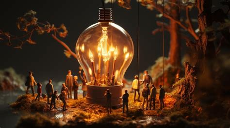 Premium Photo Small Human Figures With A Light Bulb