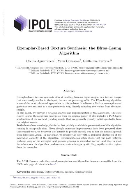 pdf exemplar based texture synthesis the efros leung algorithm