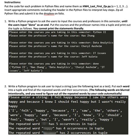 Solved Instructions Put The Code For Each Problem In Python Chegg Com