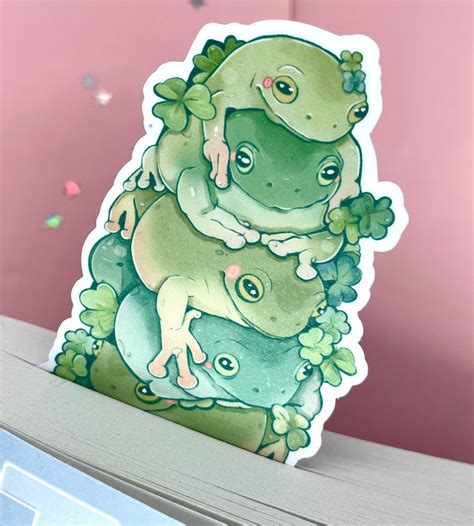 Frog Stack Bookmark Frog Art Cute Bookmark Laminated Etsy