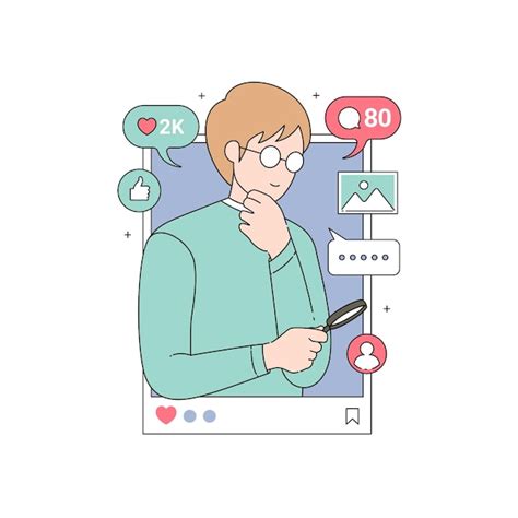 Premium Vector A Man Looking For News And Information Through A