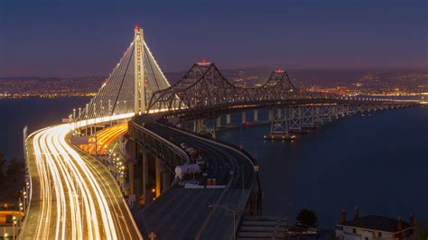 Download Oakland San Francisco Night Bridge Man Made Bay Bridge 4k