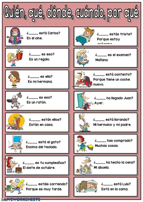 Quién Qué Dónde Cuándo Por Qué Interactive Worksheet English