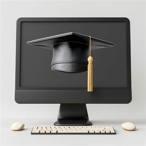 Premium Photo Computer Monitor Display Graduation Cap Online 3d Illustration