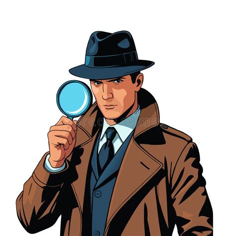Detective Bring A Magnifying Glass Cartoon Character Stock Vector