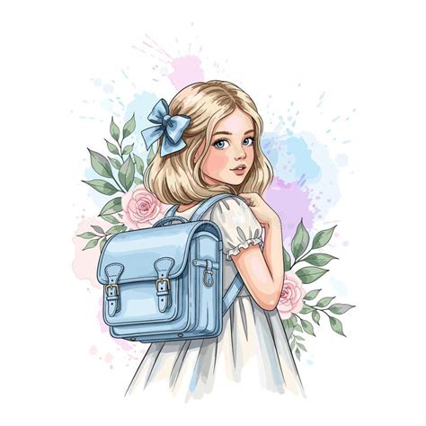 Watercolor Sublimation School Girl Stock Illustration Illustration Of