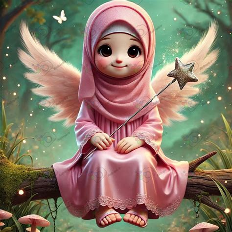 بک گراند کودکانه فرشته ناز با حجاب نشسته روی شاخه درخت کد 43624ویژه