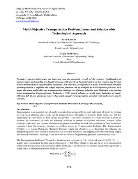 Multi Objective Transportation Problems Issues Solution And