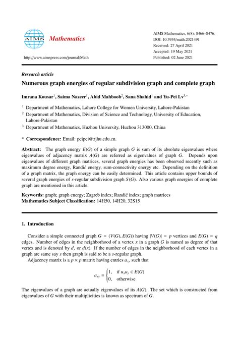 Pdf Numerous Graph Energies Of Regular Subdivision Graph And Complete
