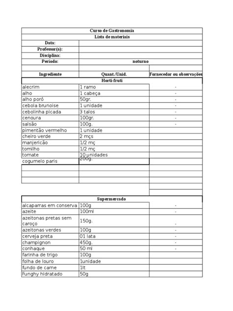 Modelo De Lista De Compras Pdf Culinária Alimentos