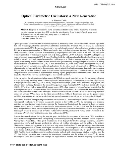 Pdf Optical Parametric Oscillators A New Generation