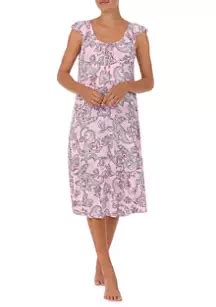 Ellen Tracy Short Flutter Sleeve Printed Midi Nightgown Belk