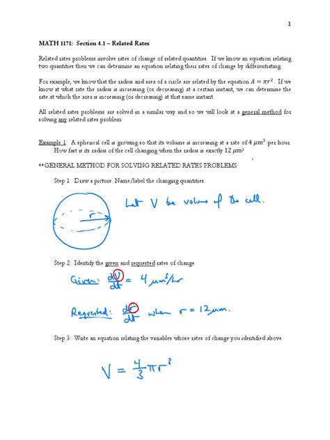 math 1171 section 4 1 notes related rates pdf equations derivative