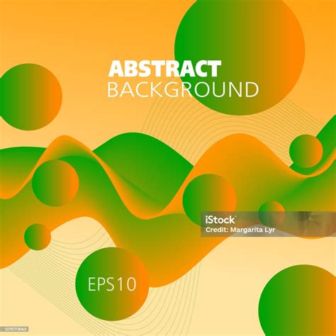 밝은 오렌지 녹색 액체 색배경 추상파 패턴 및 구체 흐르는 3d 모양 모션 환상 대담한 개념 웹 사이트 템플릿 포스터 전단지를위한 미래 지향적 인 디자인 Eps10