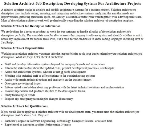 Solution Architect Job Description Developing Systems For Architecture