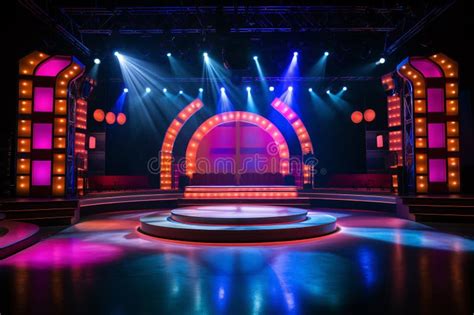 Theater Stage Light Background With Spotlight Illuminated The Stage For Opera Performance Stage