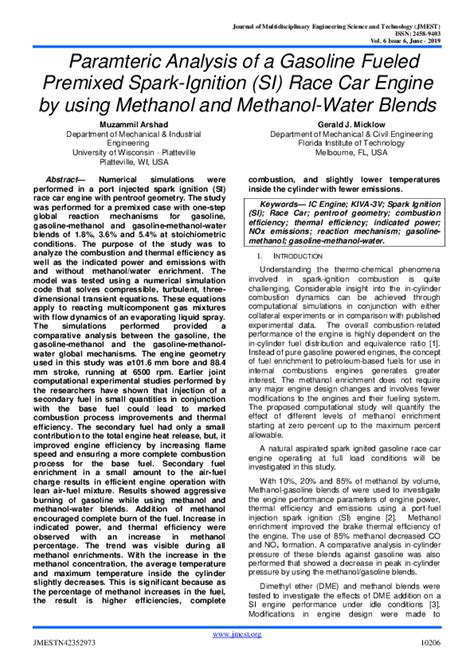 Pdf Paramteric Analysis Of A Gasoline Fueled Premixed Spark Ignition Si Race Car Engine By