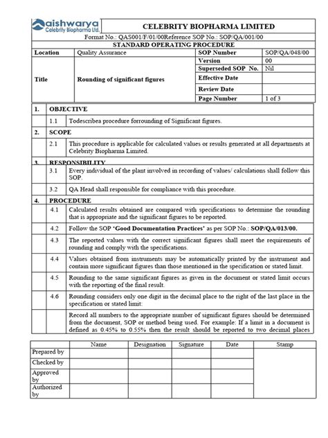 sop qa 048 rounding pdf significant figures quality assurance
