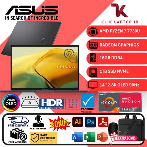 Jual Laptop Asus Zenbook 14 OLED UM3402YA Ryzen 7 7730U RAM 16GB SSD 512GB 2 8K TOUCHSCREEN