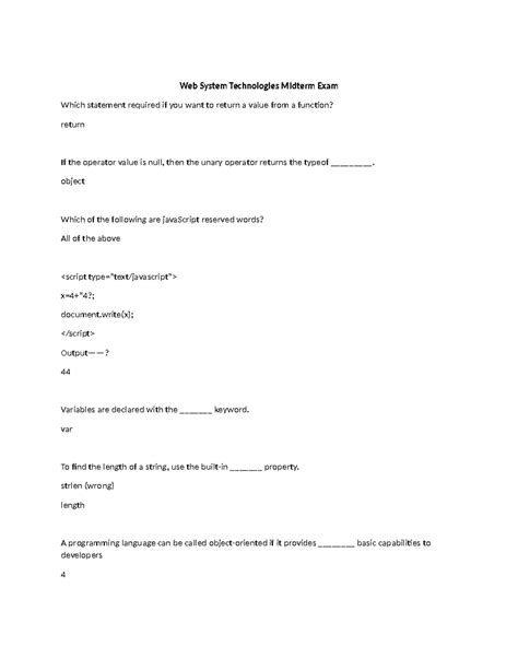 Web System Technologies Midterm Exam Object Which Of The Following